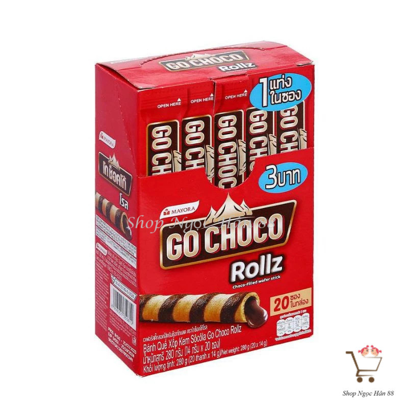 Bánh Quế giòn nhân Socola Go Choco hộp 280g (20 thanh x 14g) | Shopee ...