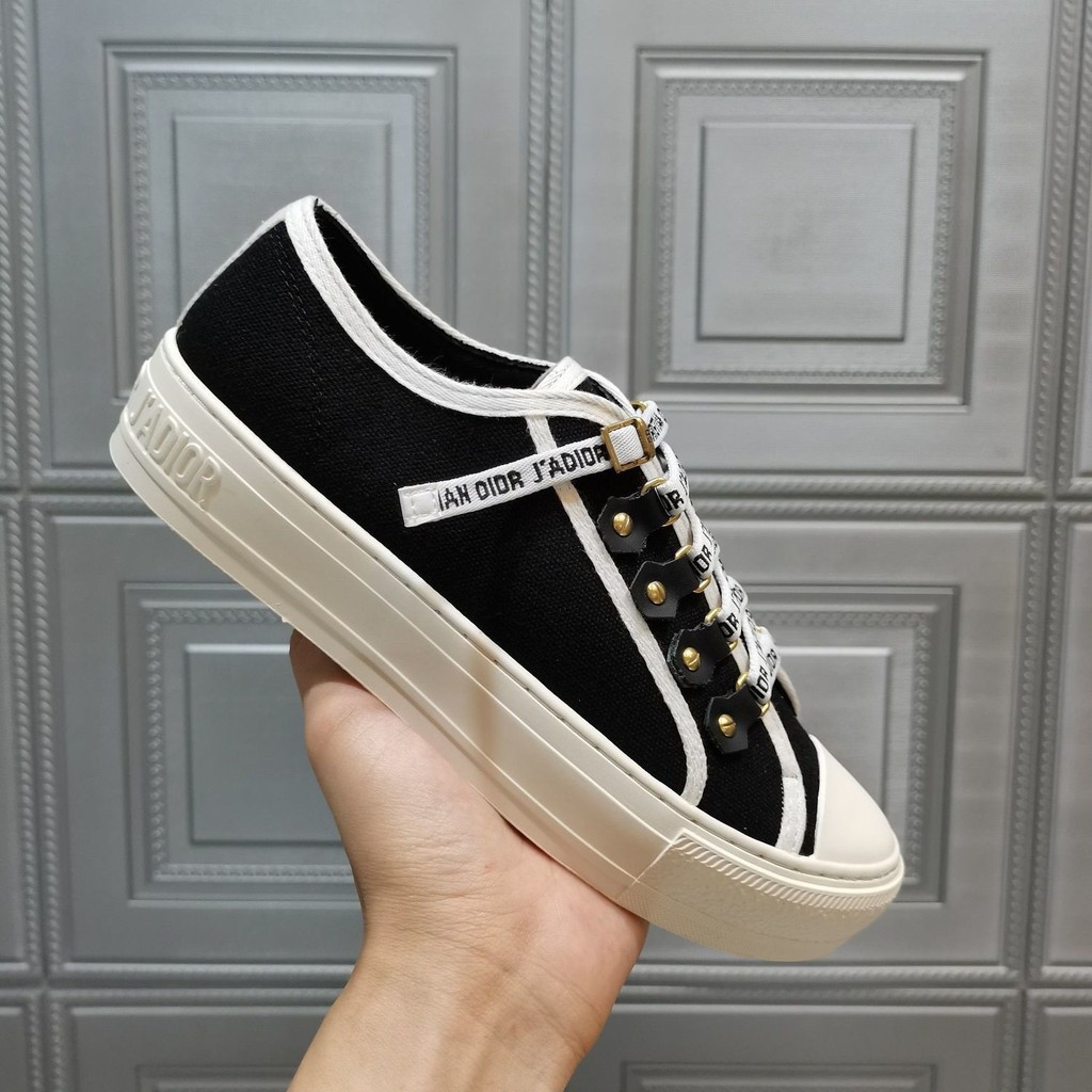 Dior8715 Letter Canvas Giày Nữ Sinh Viên Ren Giày Trắng Dây Co Giãn ...