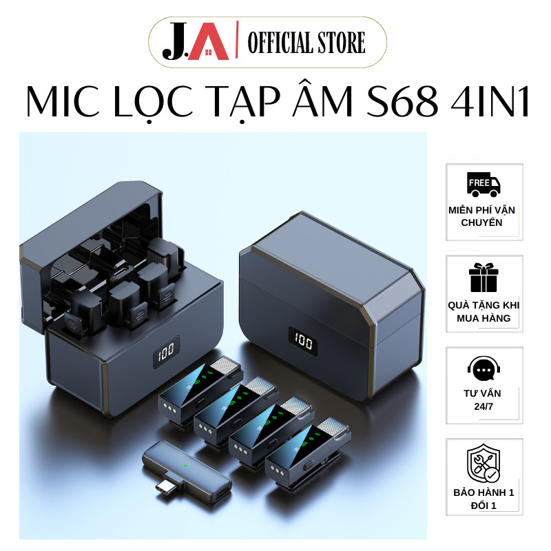Mic Không Dây S68 Kiêm 4 Mic Lọc Tạp Âm Chuyên Nghiệp cho Livestream, Quay Video Có Hộp Sạc ...