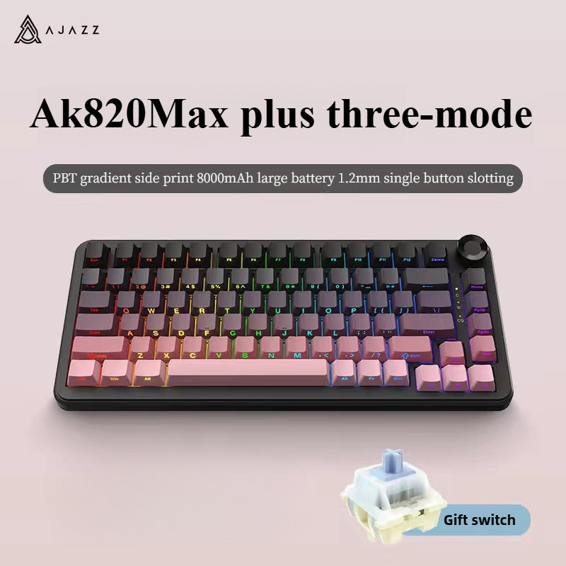Ajazz AK820 MAX Plus Ba chế độ Trao đổi nóng Bàn phím cơ Cấu trúc đệm 8000mAh FR4 Tấm vị trí Bàn ...