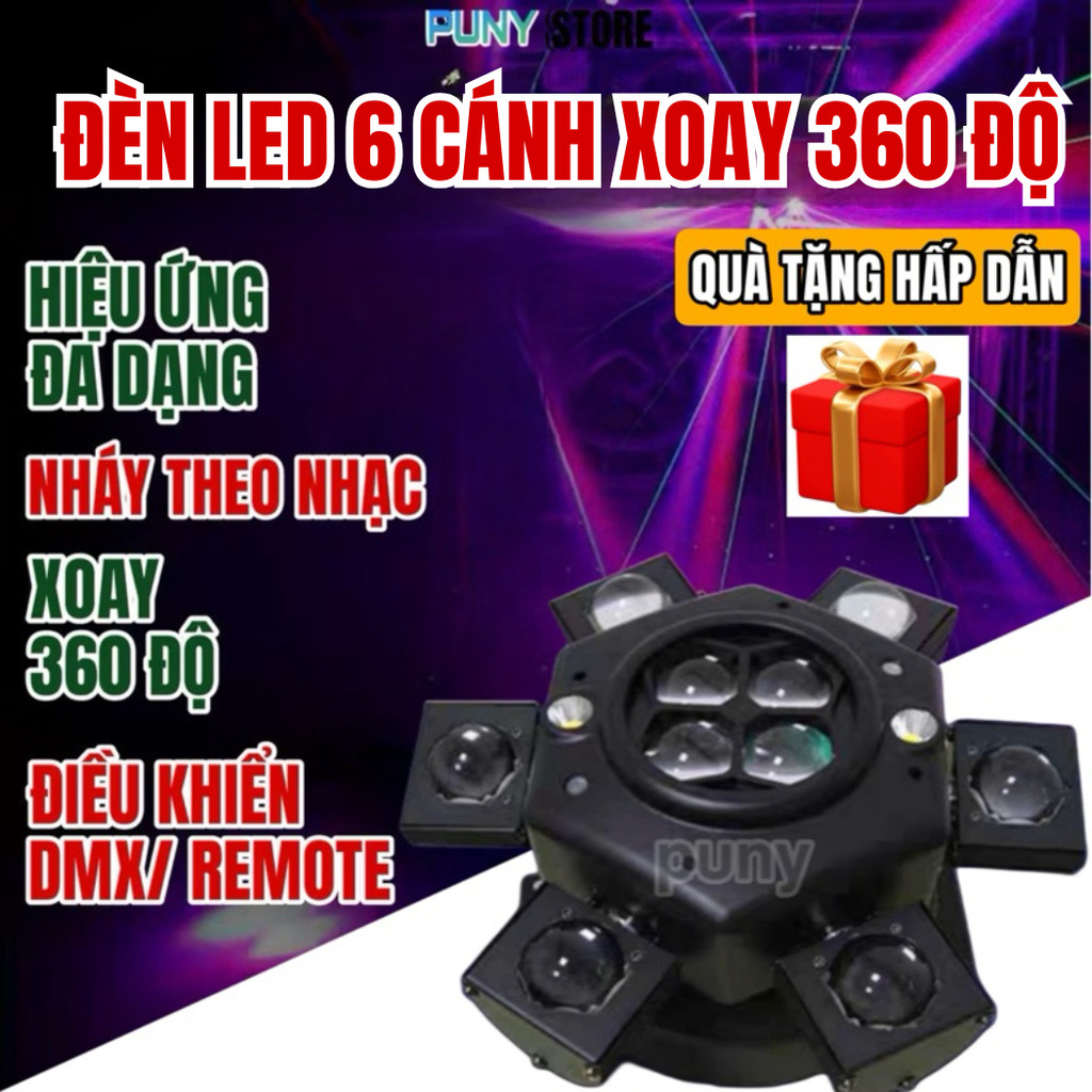 Đèn led xoay 360 độ 6 cánh 2024 với điều khiển từ xa xoay 360 độ và cảm biến âm thanh sự kiện vũ ...