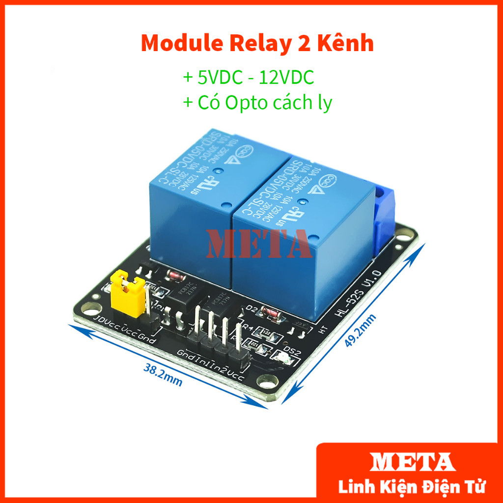 Module Relay 2 kênh 5-12V có Opto cách ly, Relay 2 kênh 5V DC, Relay 2 ...