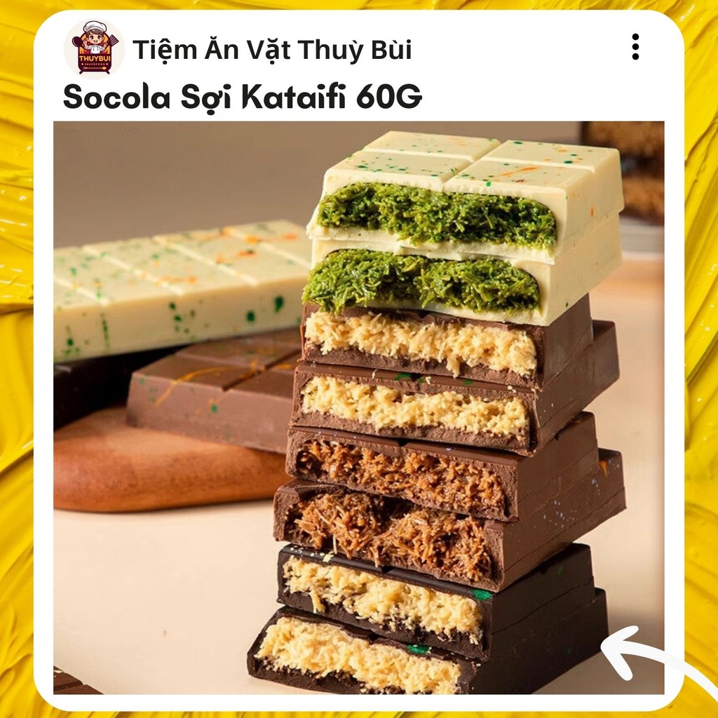 Socola Dubai Nhân Sợi Kataifi Hộp 60gr, Socola Dubai Vị Hạt Phỉ/Hạt Dẻ Matcha CS2, Socola Sợi ...