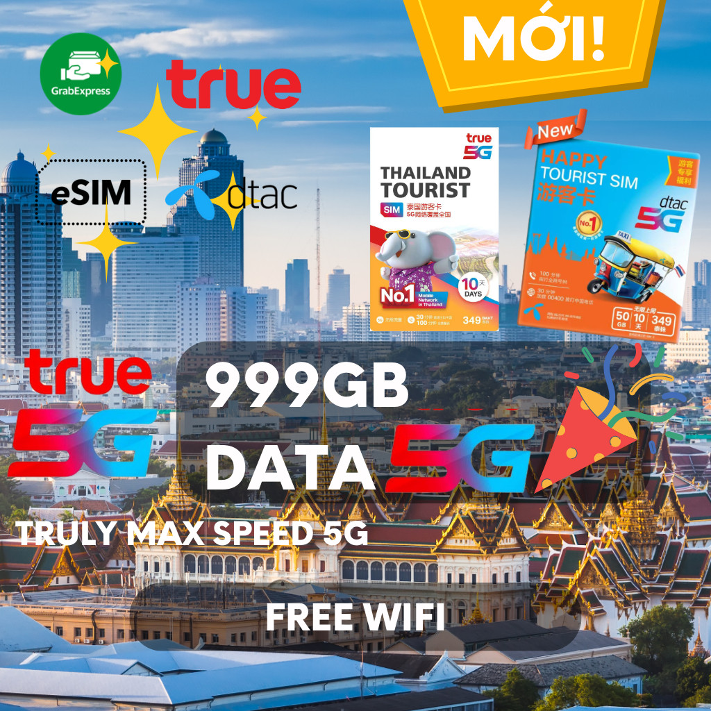 SIM DU LỊCH THÁI LAN SÓNG 5G NHIỀU GÓI CƯỚC 10 / 30 NGÀY TỐC ĐỘ CAO NHÀ MẠNG DTAC / AIS ...