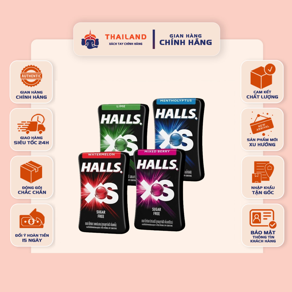 [COBMO 5] - Kẹo ngậm không đường The Halls XS 12.6g giúp thơm miệng, giảm ho, đau họng | Shopee ...
