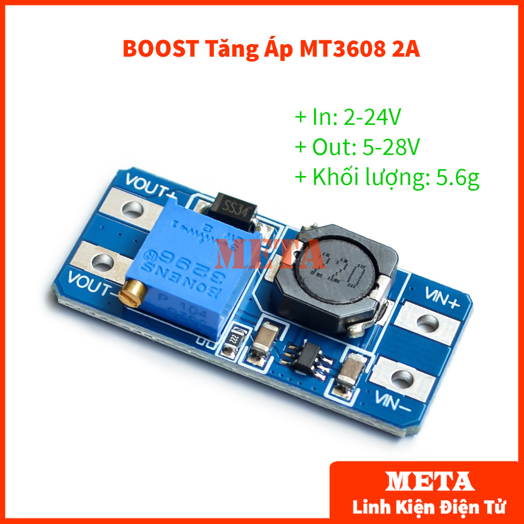 Mạch BOOST Tăng Áp MT3608 2A DC-DC - Điện Áp Vào 2V-24V Cho Ra 5V-28V | Shopee Việt Nam