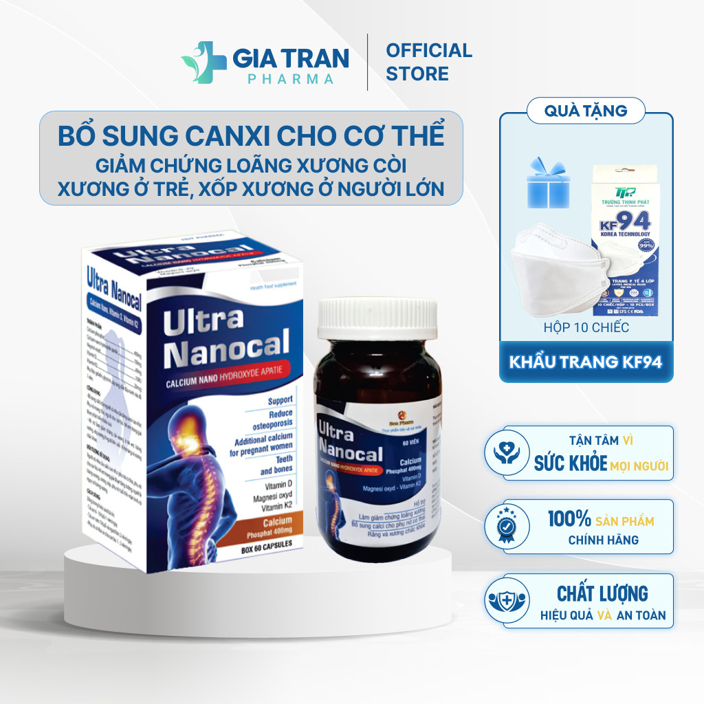 Viên uống Canxi Ultra Nanocal - Bổ sung canxi cho cơ thể. Làm giảm chững loãng xương (Lọ 60 viên ...