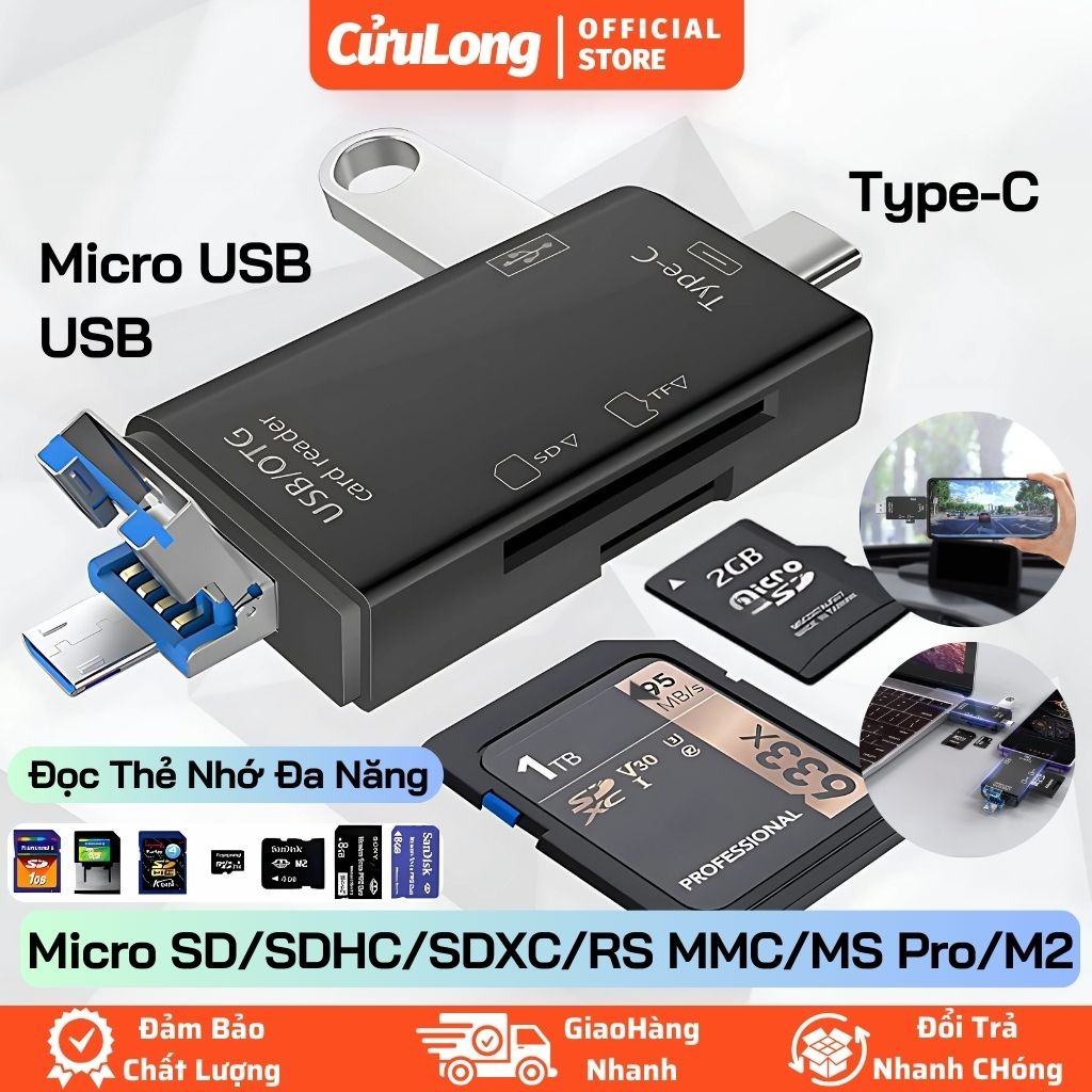 Đầu Đọc Thẻ Nhớ Máy Ảnh Đa Năng USB OTG Type C Micro USB, Hỗ Trợ SD ...