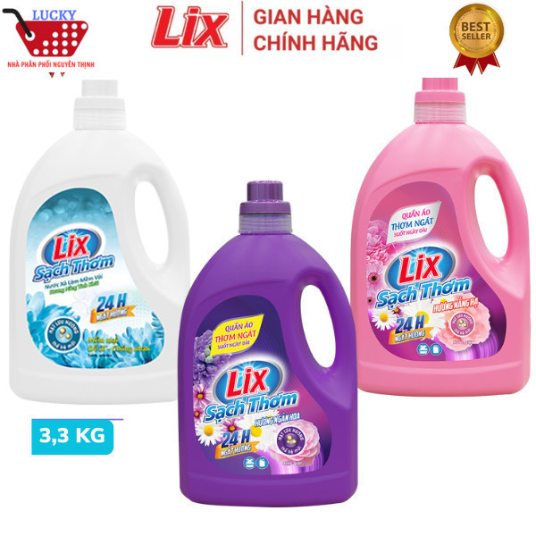 Nước giặt Lix 3,3kg/Can Sạch thơm hương ngàn hoa hương nắng hạ hương tinh khôi lưu hương suốt ...
