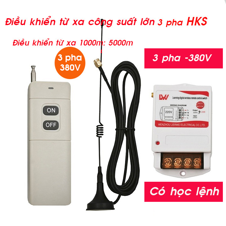 Công tắc điều khiển từ xa rf 3 pha 380v 1km 3km 5km HKS bật tắt động cơ máy bơm nước từ xa ...