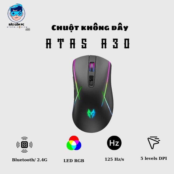 Chuột gaming không dây A30 - 3 chế độ kết nối - Led RGB - Thiết kế công thái học - Dung lượng ...