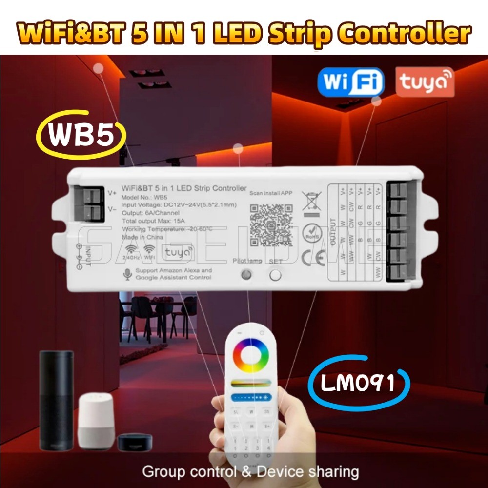 WB5 WiFi 5 TRONG 1 Bộ điều khiển Led Tuya APP Điều khiển bằng giọng nói ...