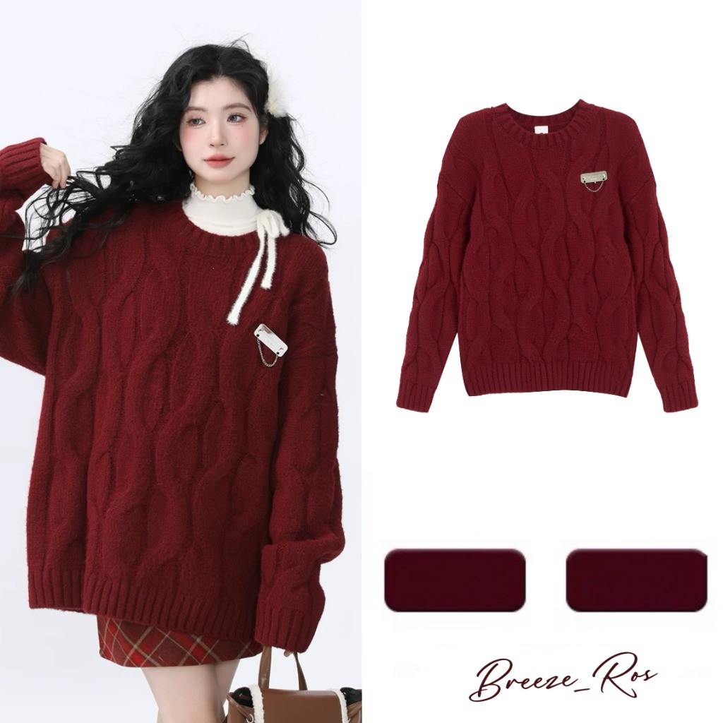 Breeze_Ros Áo Len Sweater Dệt Kim Dài Tay Màu Trơn Cho Nữ Áo Khoác Thời ...