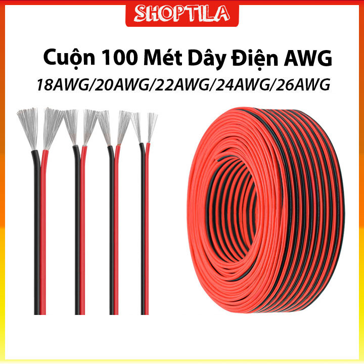 Cuộn 100 mét dây điện đôi AWG 2 pin 18AWG/20AWG/22AWG/24AWG/26AWG | Shopee Việt Nam