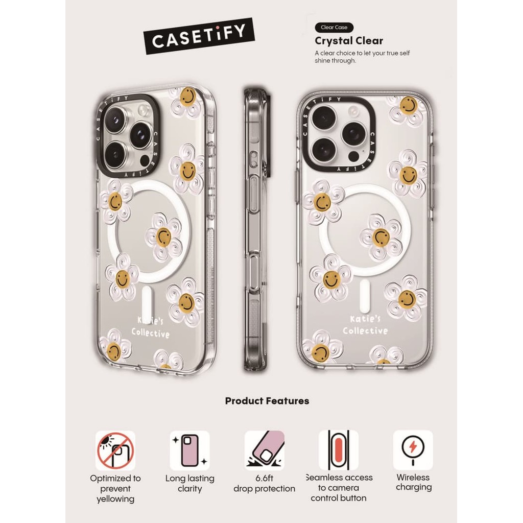 CASETiFY X Katie 's Collective Daisy Case Impact Clear Magnetic Hút Case cho iPhone 16 / 15 / 14 ...
