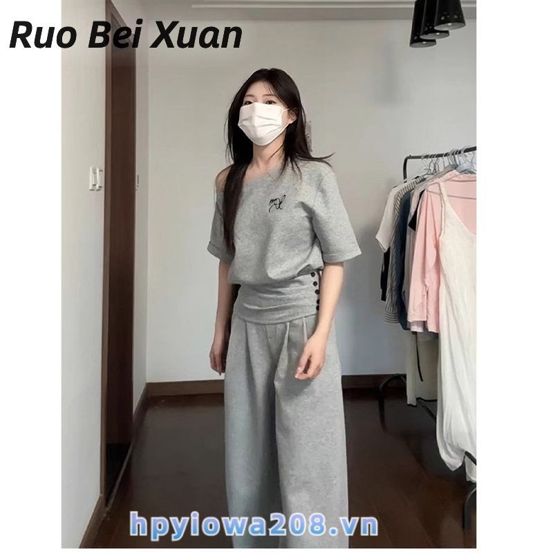 Ruo Bei Xuân Mùa Hè Nữ Tay Ngắn Màu Xám xiên Vai Thêu Áo Sơ Mi Tay Ngắn | Shopee Việt Nam