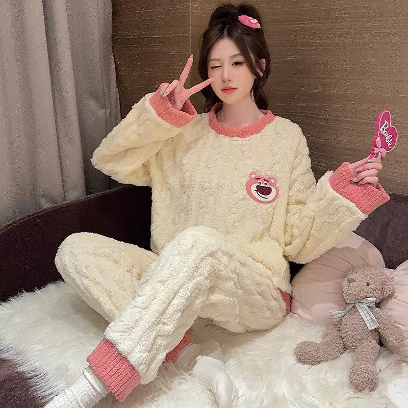 Bộ Đồ Ngủ Lông Trắng Họa Tiết Thú, Bộ Bông Nỉ Giữ Nhiệt FreeSize Mặc ...