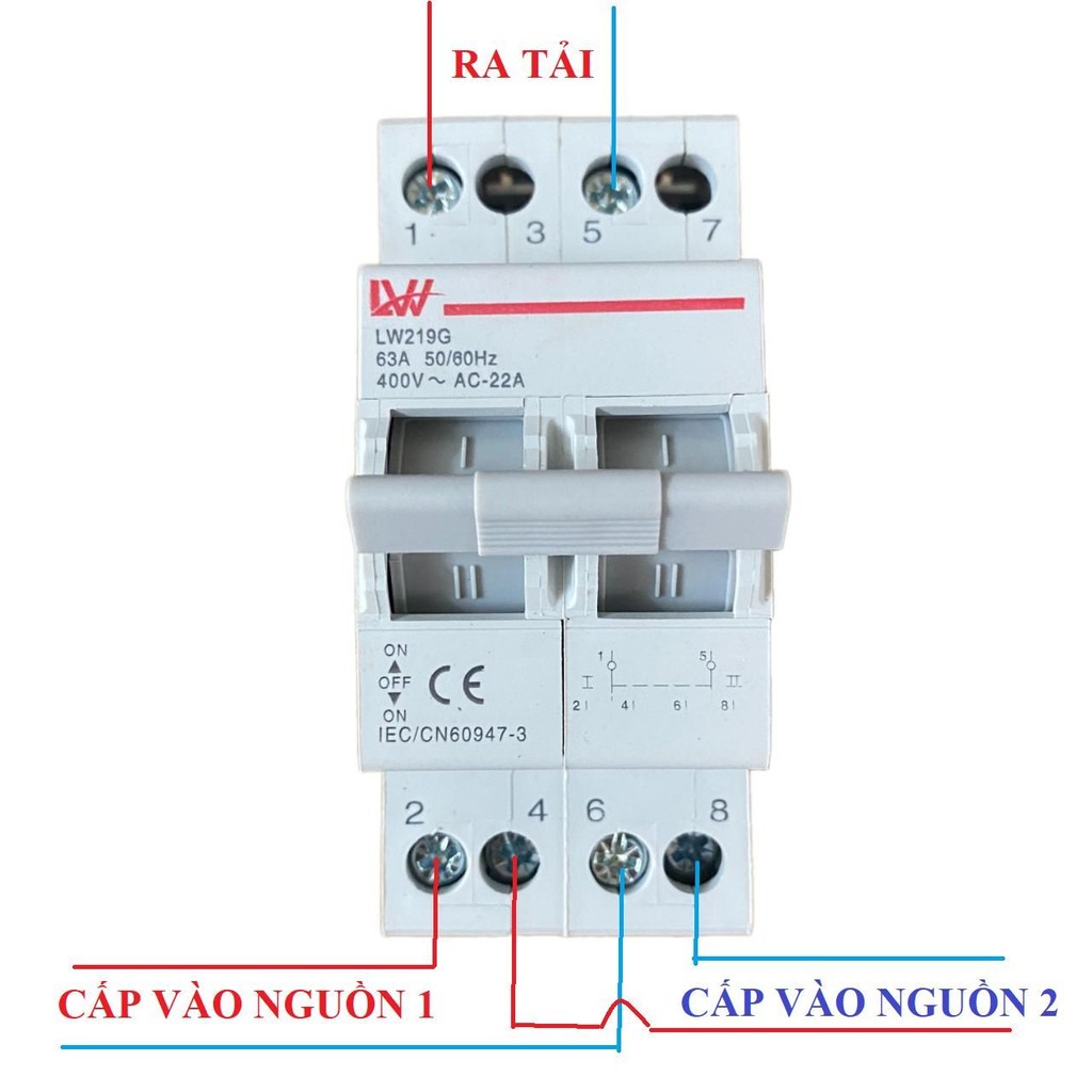 ÁT ĐẢO CHIỀU 1 PHA 2P 63A LW DÙNG ĐỂ ĐẢO GIỮA HAI NGỒN ĐIỆN KHÁC NHAU | Shopee Việt Nam