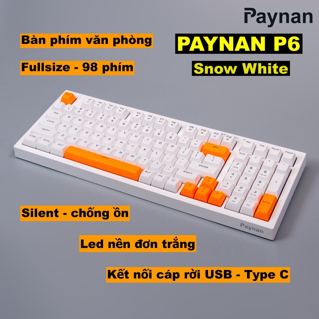 Bàn phím văn phòng P6 Paynan chống ồn kết nối cáp rời 98 phím đèn led ...