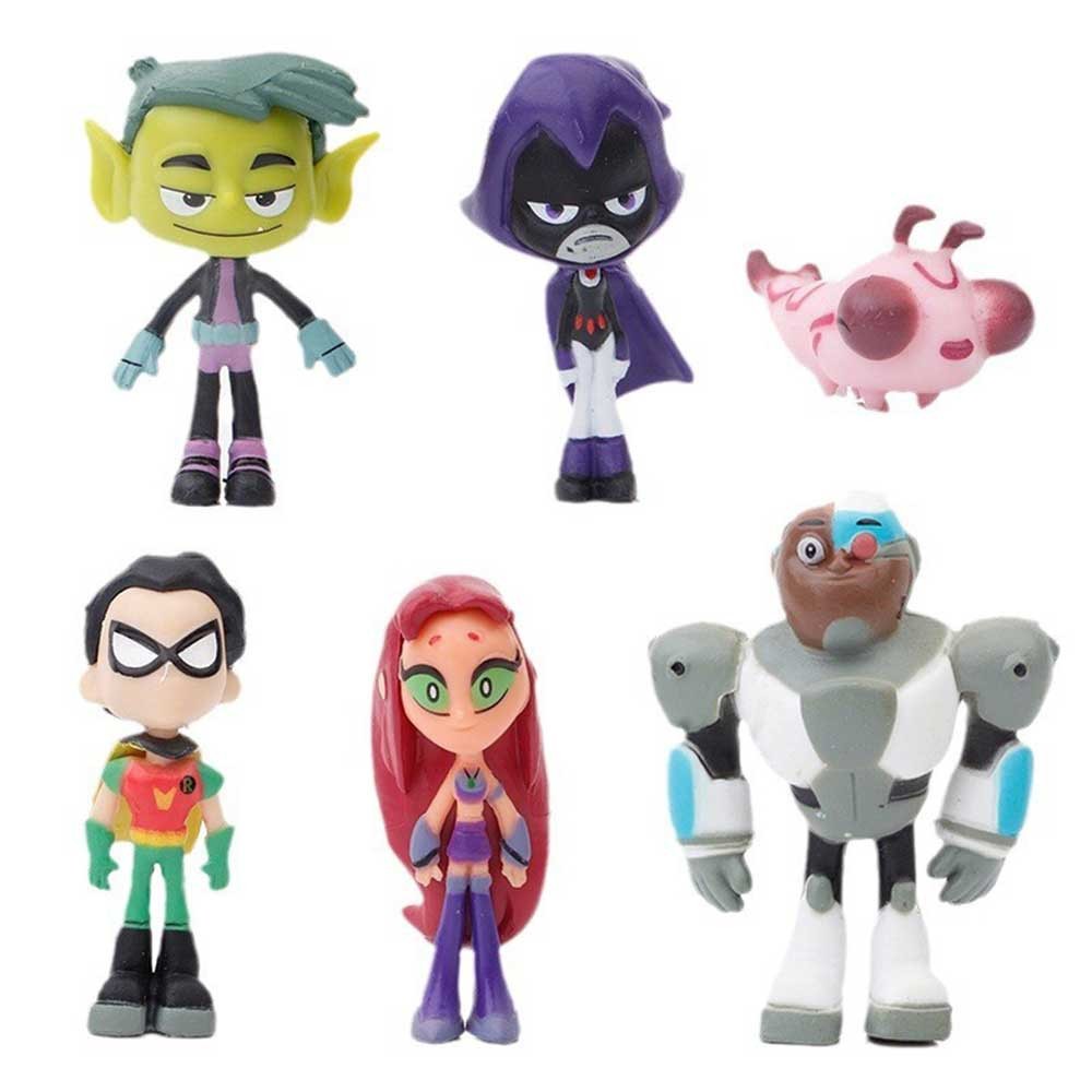 6Pcs Teen Titans Go Figure Robin Raven Beast Boy Starfire Action ...