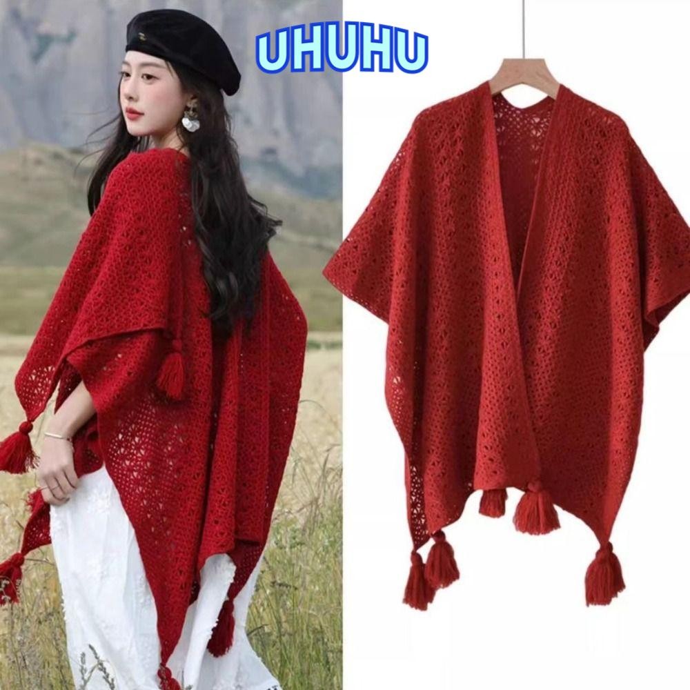 Khăn choàng dài UHHUHU, Khăn choàng tua rua dệt kim, Áo khoác Overcoat ...