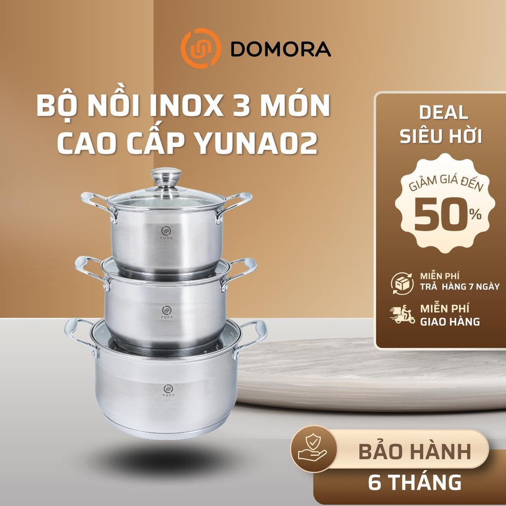 Bộ nồi inox 5 đáy 16-20-24 YUNA bền bỉ dùng cho mọi loại bếp - BH 6 ...