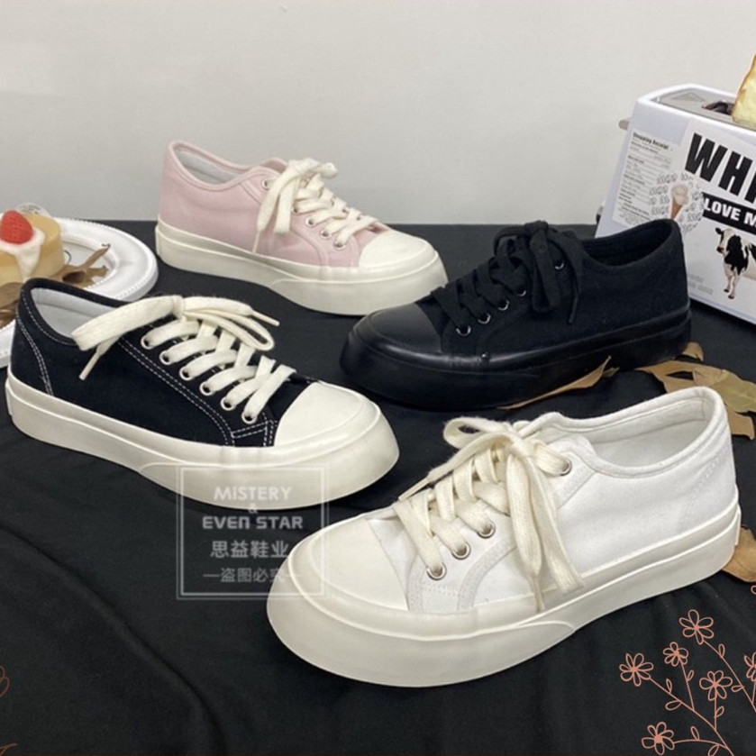 Giày Thể thao Sneaker nữ chất vải dáng basic cá tính đế cao màu đen kem ...