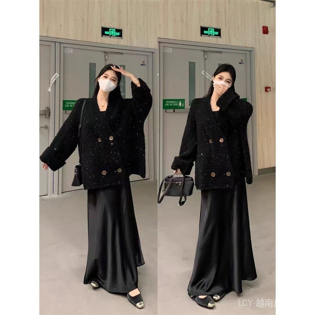 Bộ đồ thu đông cỡ lớn Bộ đồ phong cách Hàn Quốc Áo len cardigan Áo ...