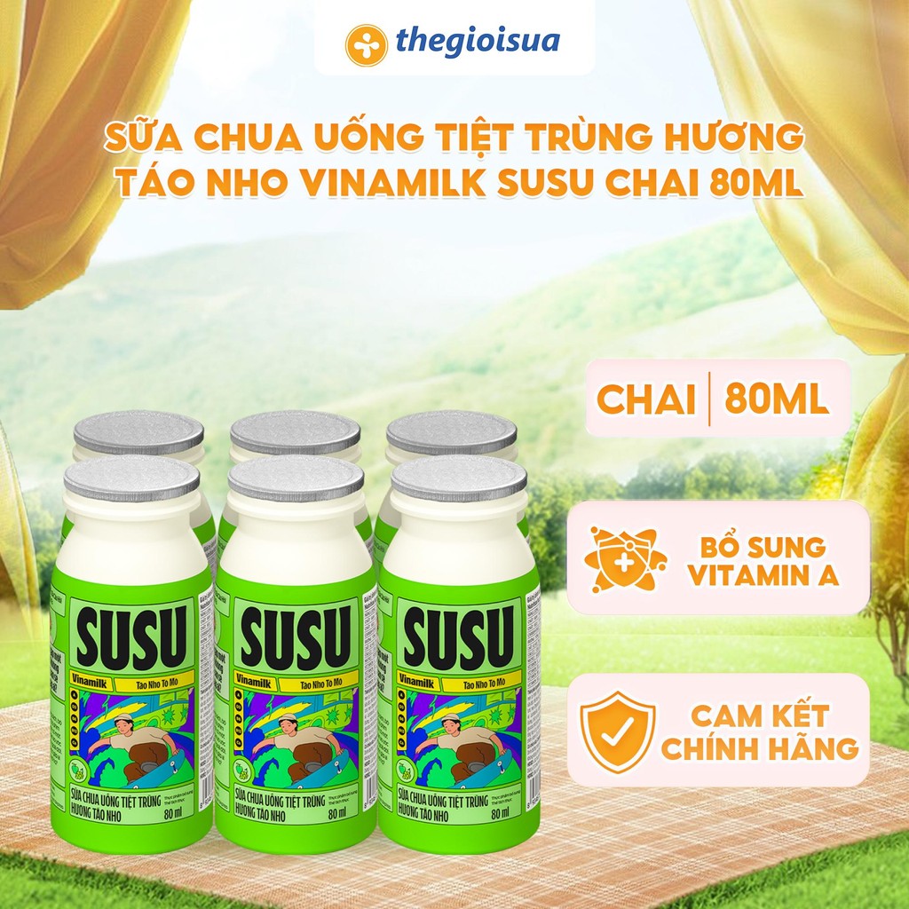 Sữa chua uống tiệt trùng hương táo nho Vinamilk Susu chai 80ml - Lốc 6 ...