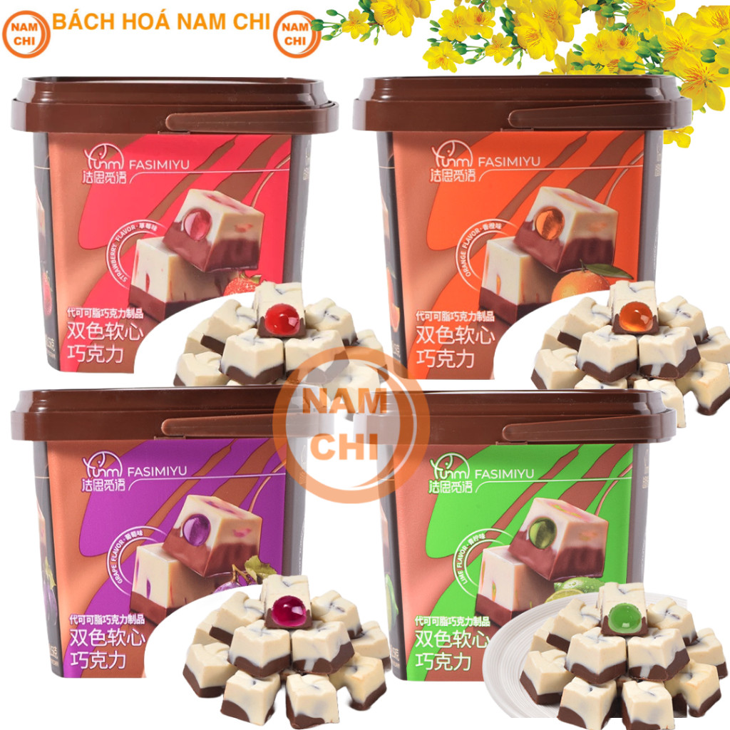 [XÔ NHỰA SỮA] Kẹo Socola Tươi FASIMIYU Nhân Trái Cây Ăn Vặt Cực Ngon Quà Tặng Cực Đẹp Hộp Nhựa ...