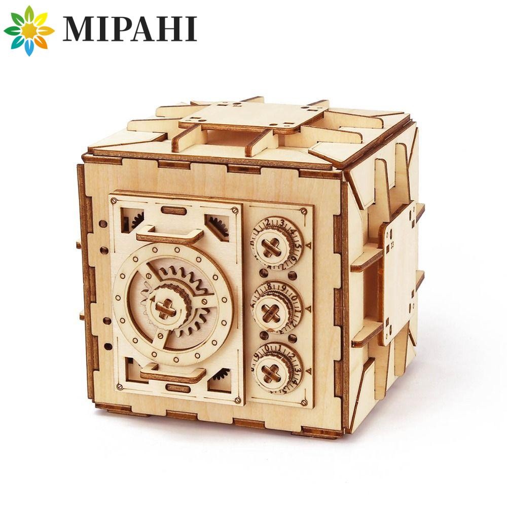 MIPAHI DIY Coin Bank Mechanical Puzzle, Brain Teaser Safe Box 3D Wooden ...
