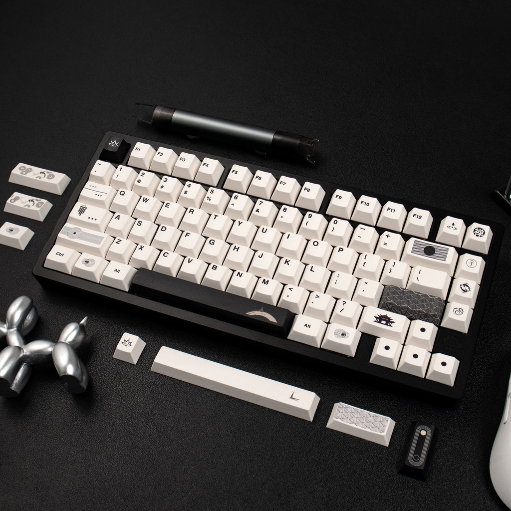 OFF-WHITE Temple keycaps PBT Cherry Profile 148 phím Bộ keycaps màu xám ...