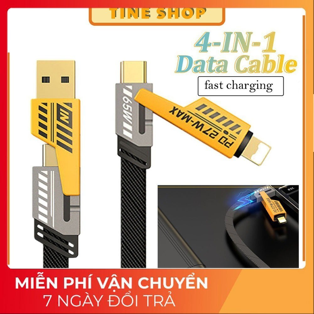 Cáp Sạc Nhanh Đa Năng 4 Trong 1 - Hỗ Trợ Sạc Nhanh Android Type-C 65W ...