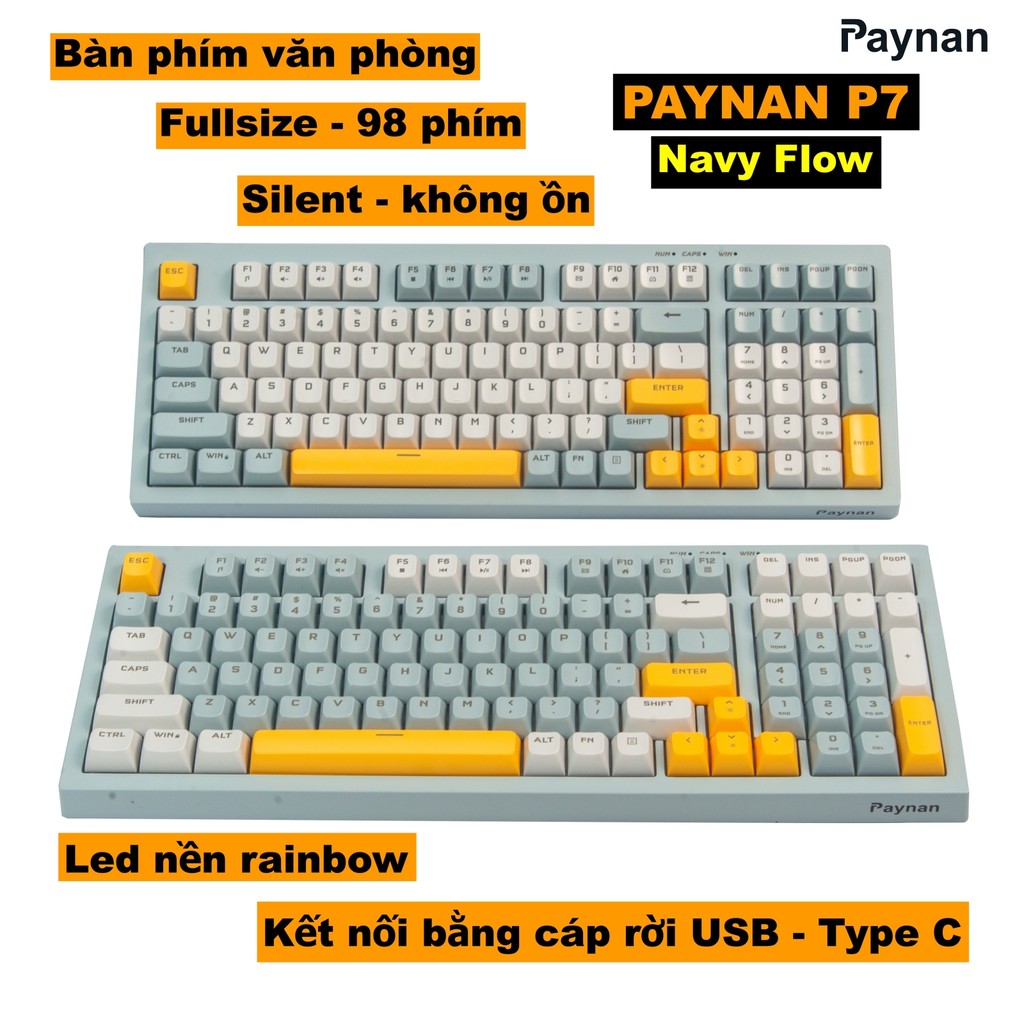 Bàn phím văn phòng P7 Paynan Navy Flow chống ồn kết nối cáp rời 98 phím ...