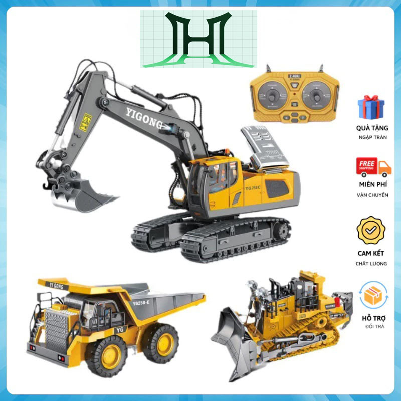 Máy xúc điều khiển từ xa 11 kênh, xe cuốc, xe múc gầu sắt hợp kim, xe ...