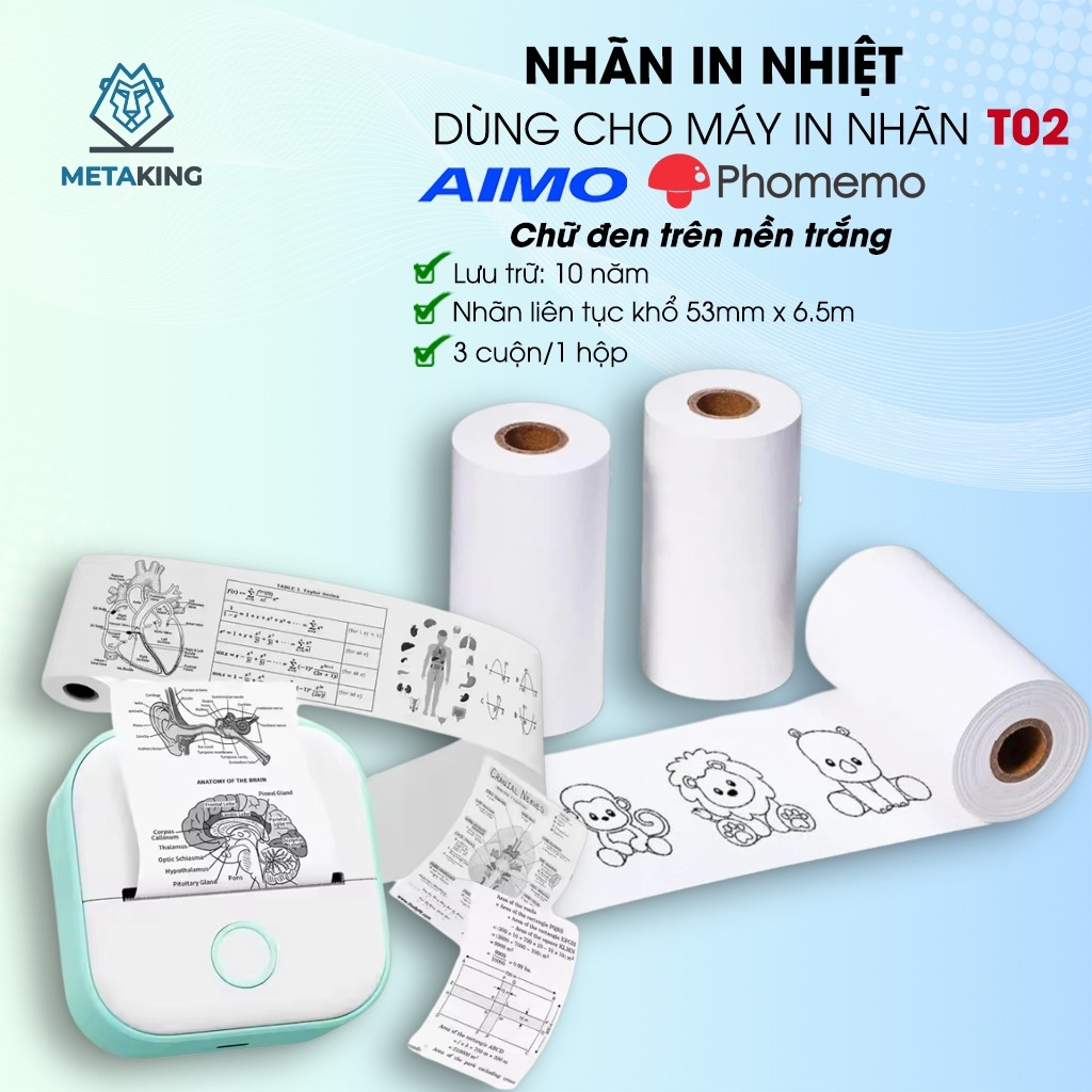 Giấy in nhiệt màu trắng dùng cho máy T02 Aimo - độ bền giấy 10 năm ...