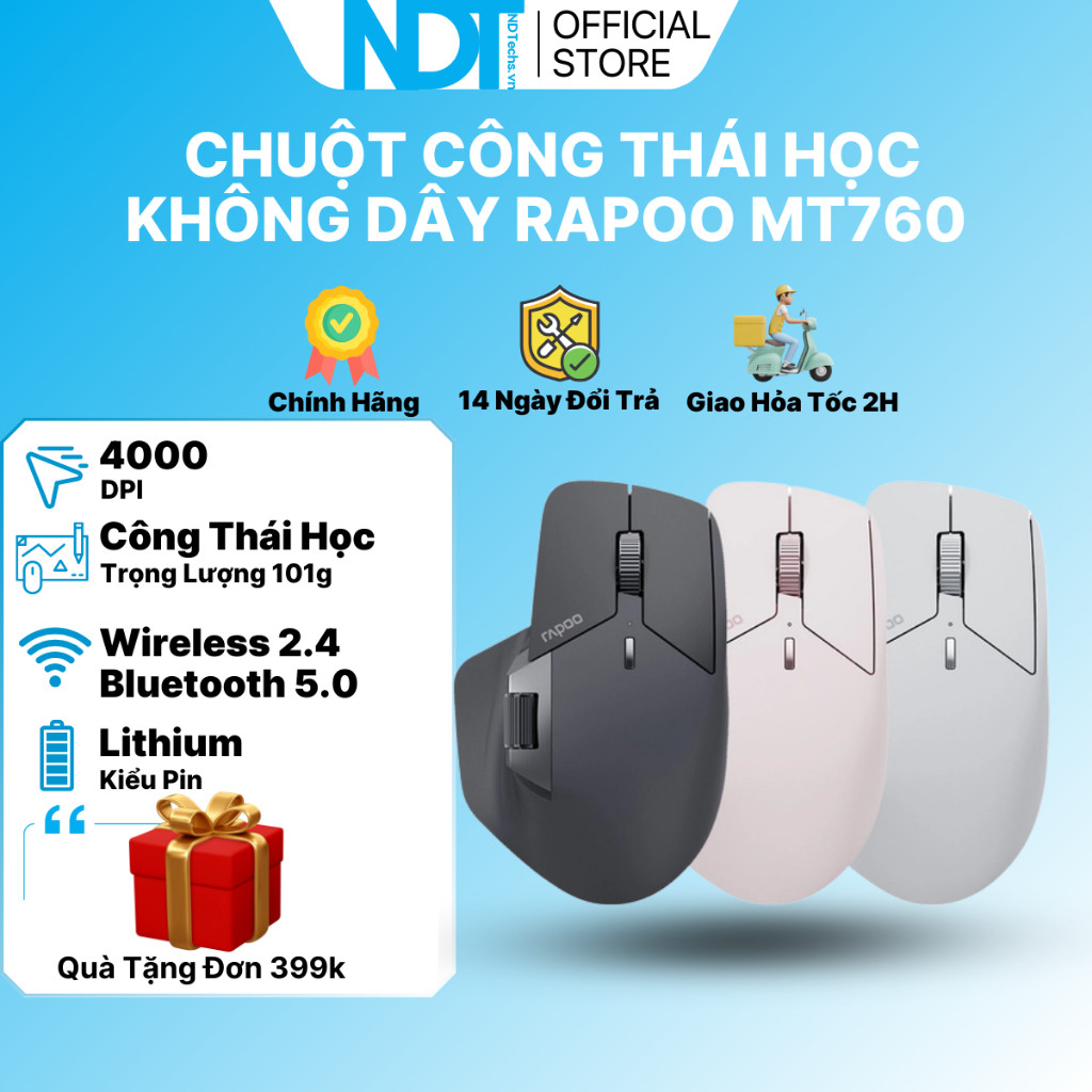 Chuột Không Dây Rapoo MT760 & MT760 Mini 4000 DPI Thiết Kế Công Thái ...
