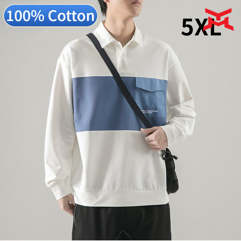 Áo polo màu tương phản cho nam áo thun tay dài khâu ve áo Áo Hoodie dáng rộng 5XL 100kg ngoại cỡ ...