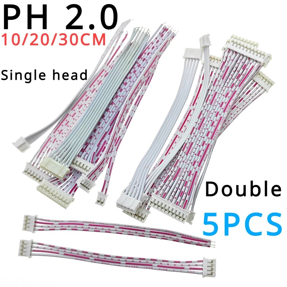 5 Cái PH2.0 Đầu Nối Dây Cáp 10cm 20cm Pitch 2.0 JST Dây Đơn Đầu Đôi 2P / 3P / 4P / 5P / 6P / 7P ...