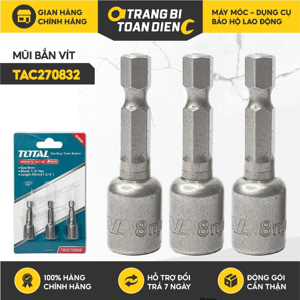 Bộ mũi bắn tôn Total 8 - 14mm, cán lục giác 1/4 inch, dài 65mm, chất ...