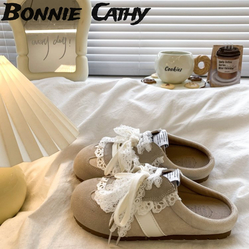 Bonnie Cathy Flat Toe Box Da tổng hợp Dép cao su gót thấp | Shopee Việt Nam