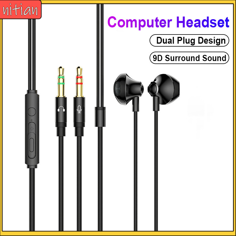 Micro âm thanh 3,5 mm Tai nghe có dây cắm kép 3m / 2m Điều khiển dòng tai Tai nghe có dây Bass ...