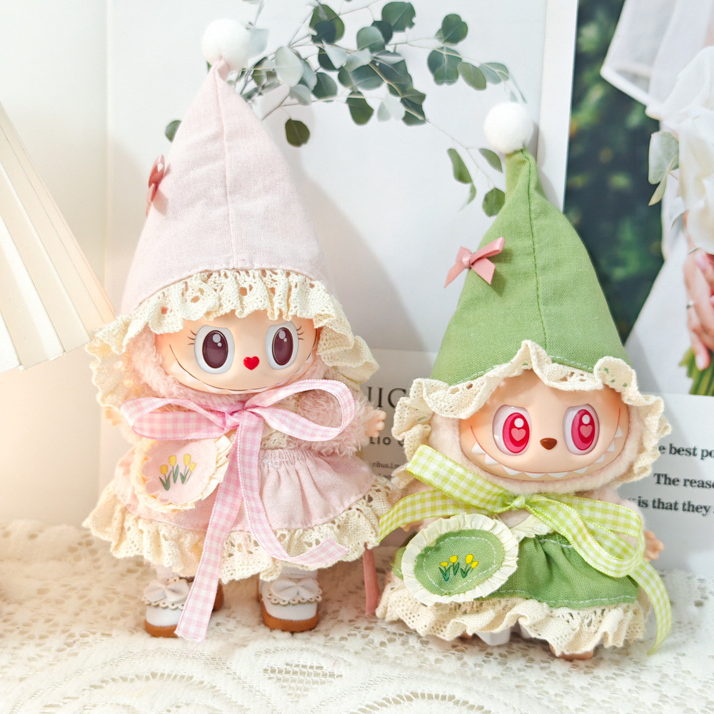 Phụ kiện Labubububu, Bộ 4 món quần áo yêu tinh màu hồng và xanh lam ...