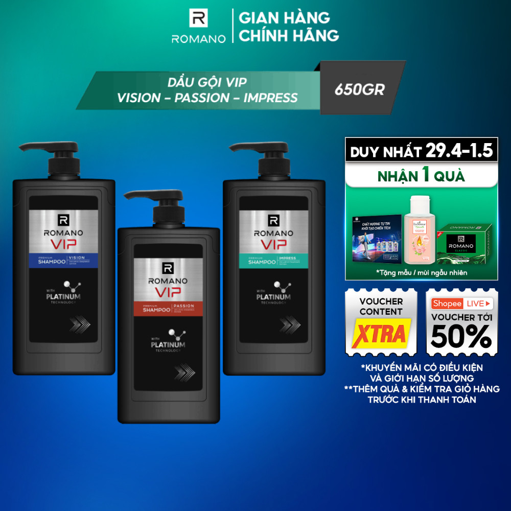 Dầu gội nam cao cấp Romano VIP Passion / Vision / Impress 650g | Shopee ...
