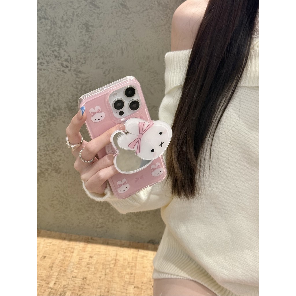 Màu Hồng Bảo Vệ Toàn Diện Miffy Rabbit Gương Trang Điểm Đứng TPU Cho Apple IPhone 16 15 14 13 ...