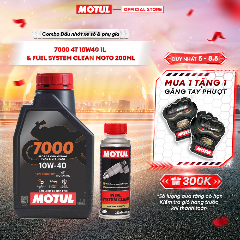 Combo Dầu nhớt xe máy MOTUL 7000 4T 10W40 1L và Phụ gia vệ sinh hệ ...