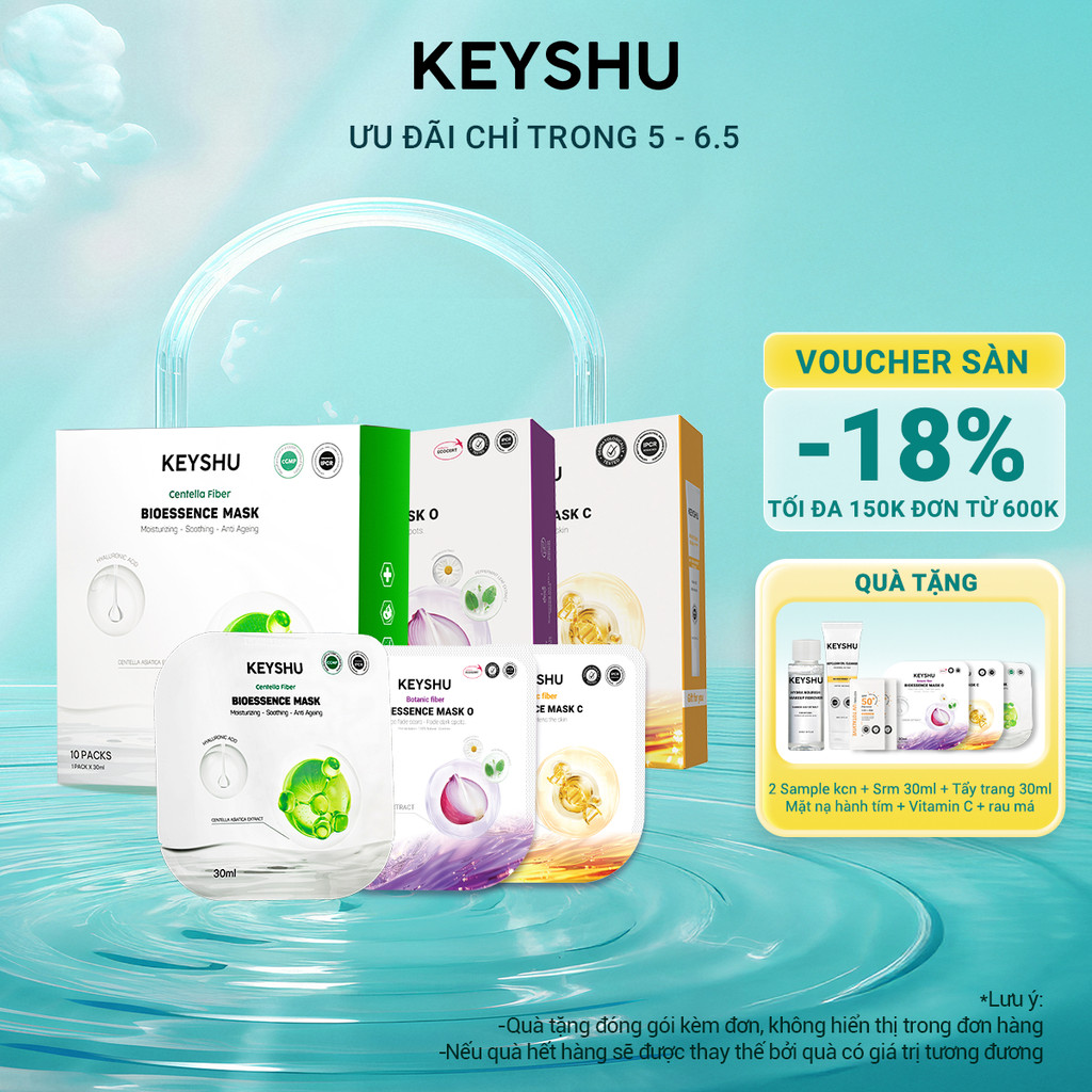 Combo mix 3 Hộp Mặt Nạ KEYSHU 10 Miếng 30ML Mặt Nạ Sợi Xơ Rau Má + Hành ...