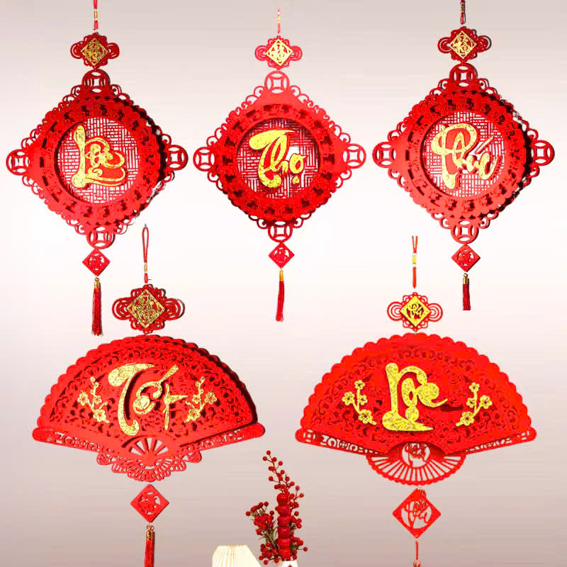 Khánh Nhung Treo Tết, Khánh Nhung Treo Cửa Ngày Tết, Dây Treo Cửa Hình Quạt Có Chữ TẾT - PHÚC ...