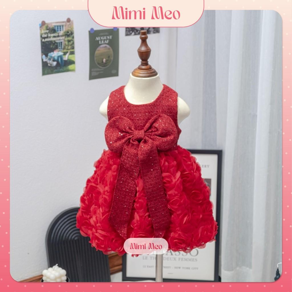 Váy dạ Bé gái size 9-34kg - Váy dạ phối vải hoa nổi đỏ tươi - Có dây cột eo [Mimi Meo - TD261 ...