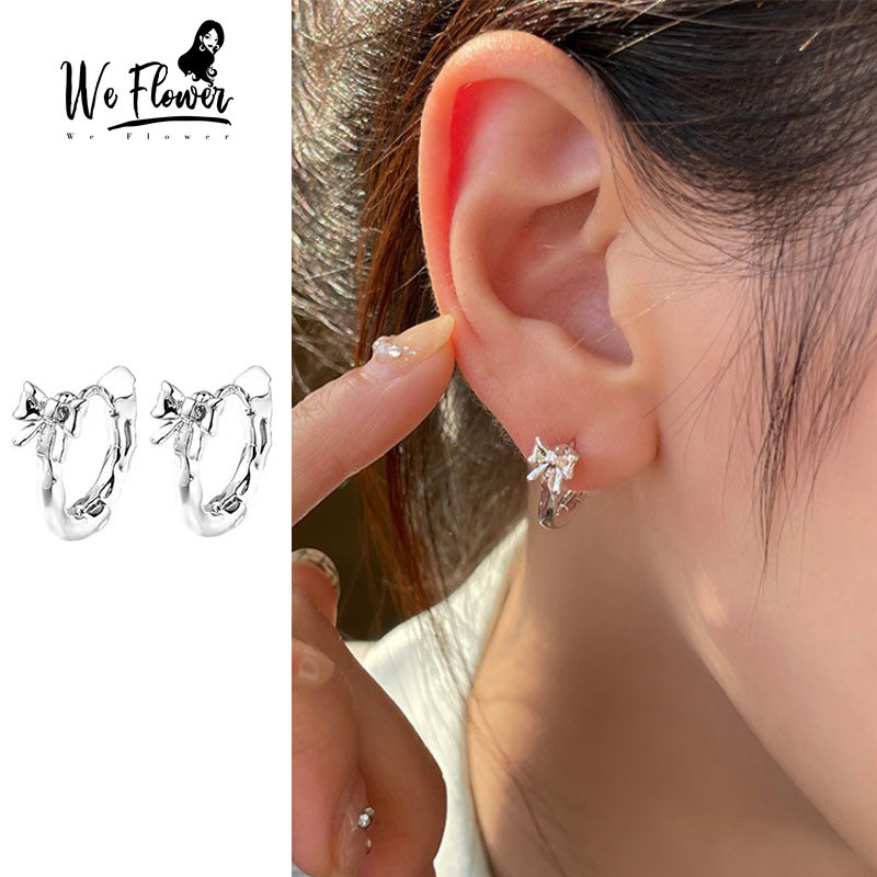 We Flower Hàn Quốc s925 Bạc Ruy Băng Nơ Chunky Tròn Vòng Bông Tai Nữ Cô Gái Đính Hôn Tiệc Tai ...
